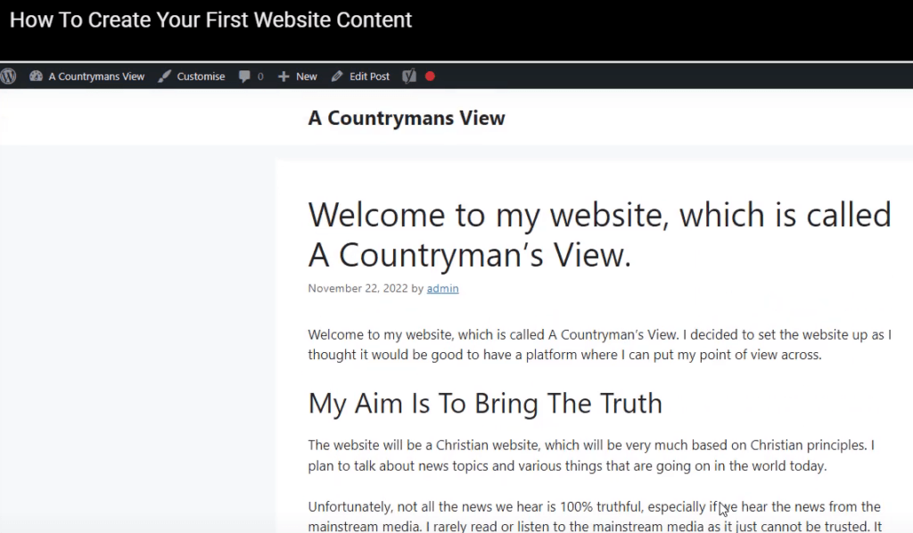 How to create your first website content